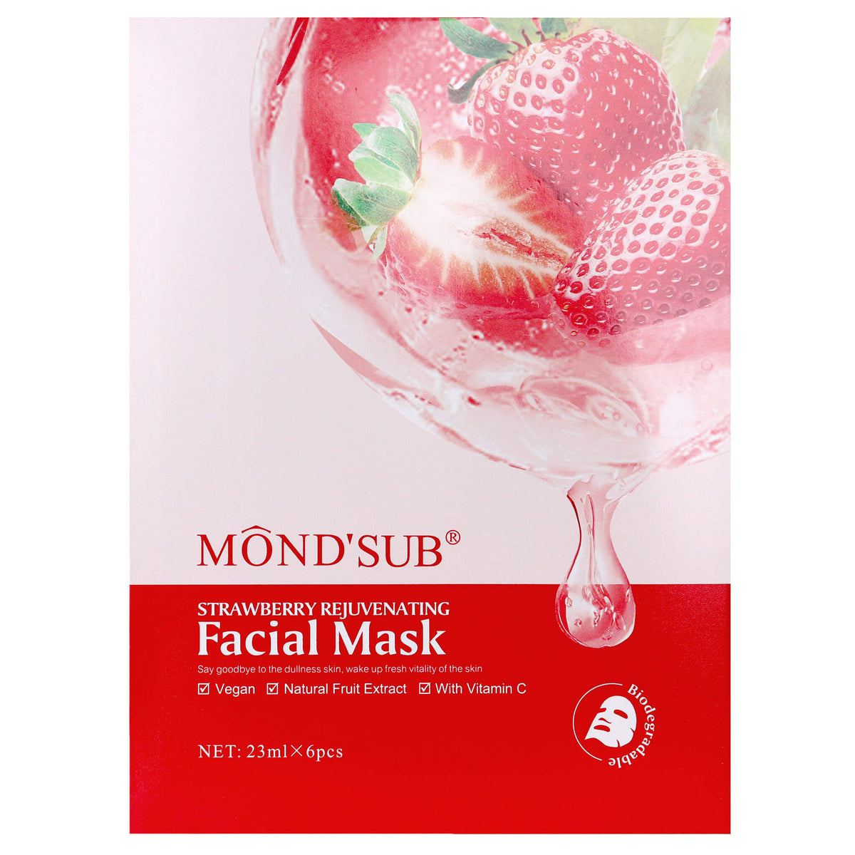 Mond'Sub Vegan Biodegradable Facial Masks - Strawberry (6pc) BodyBest