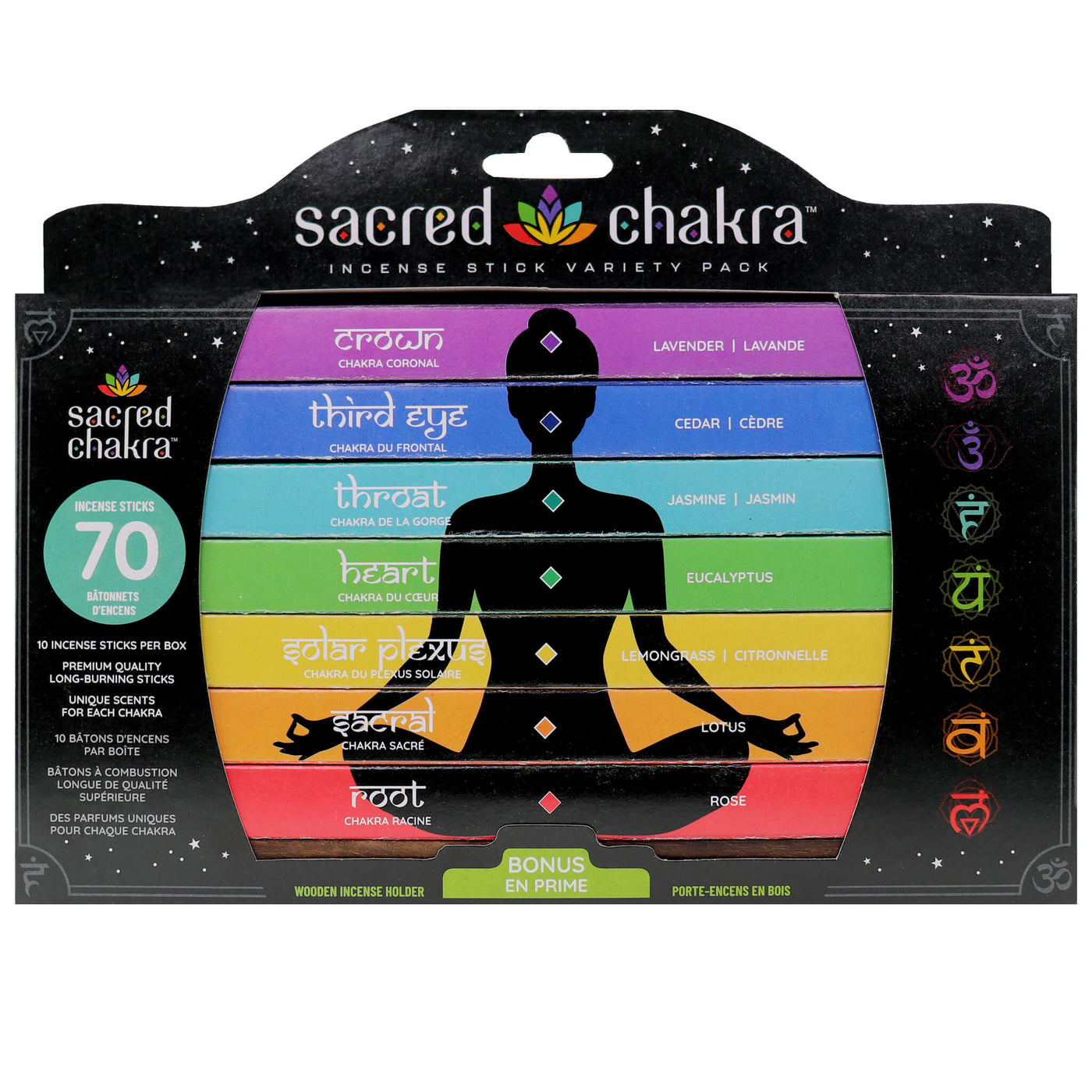 Sacred Chakra Incense: 70 Sticks & Holder Variety Pack for Meditation